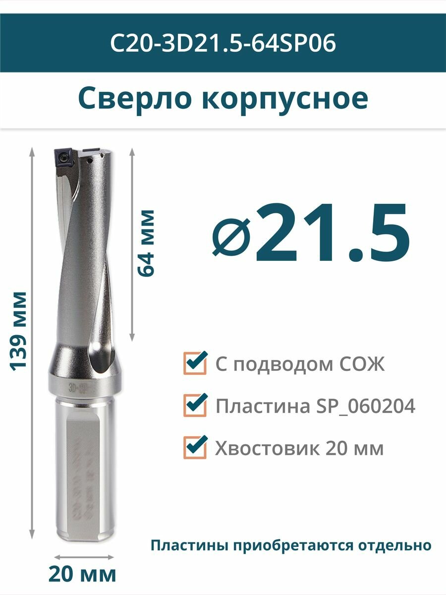 C20-3D21.5-64SP06 сверло корпусное 3D - 21.5 мм / сменная пластина SP_060204