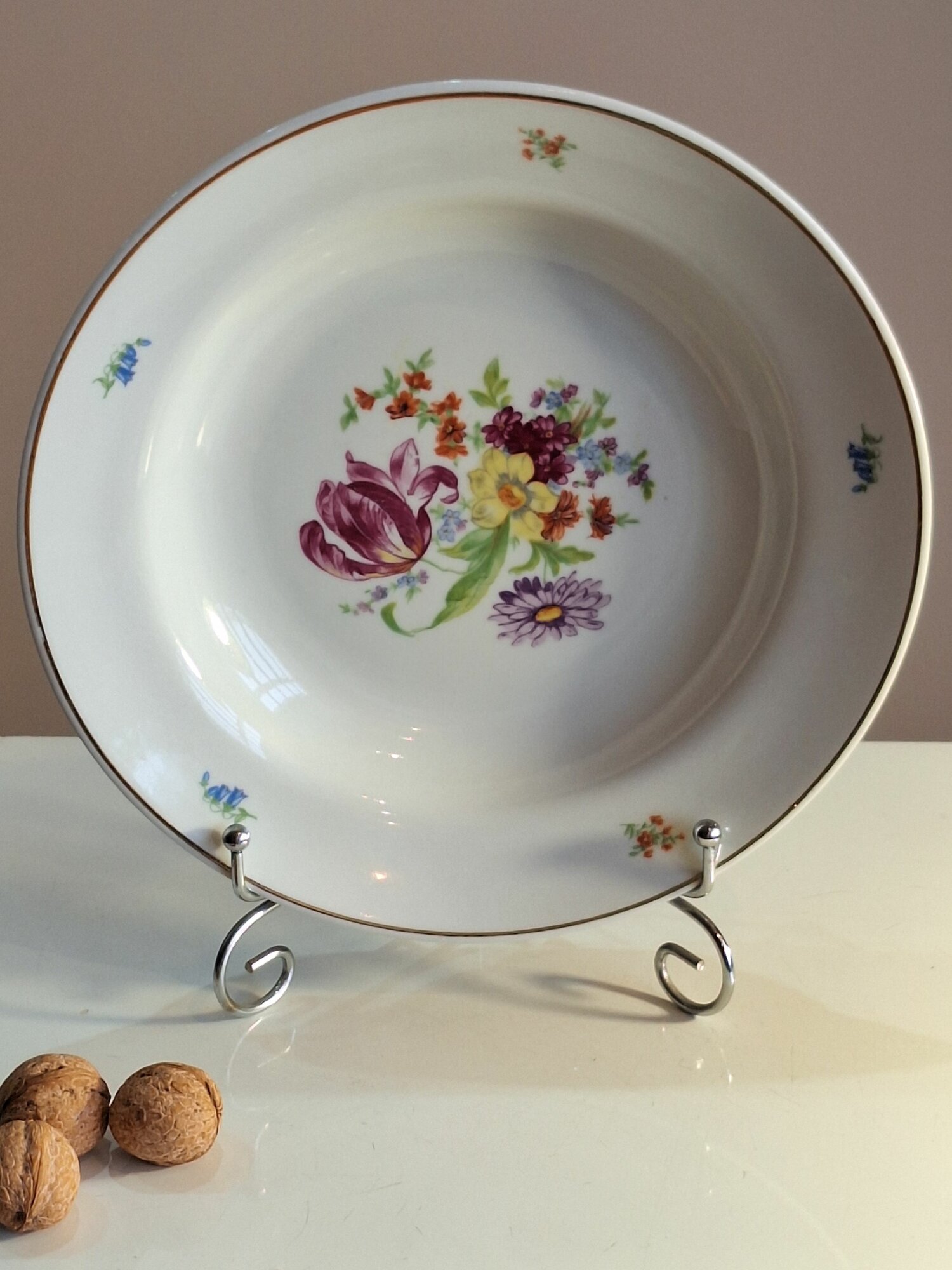 Тарелка винтажная обеденная Мейсенский букет 24 см. Дулево СССР