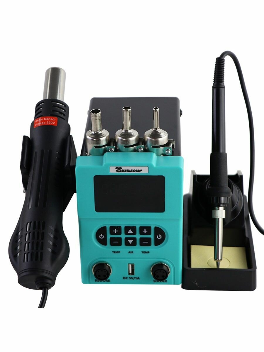 Паяльная станция с феном и паяльником Sumsour 878D, 600 Вт,