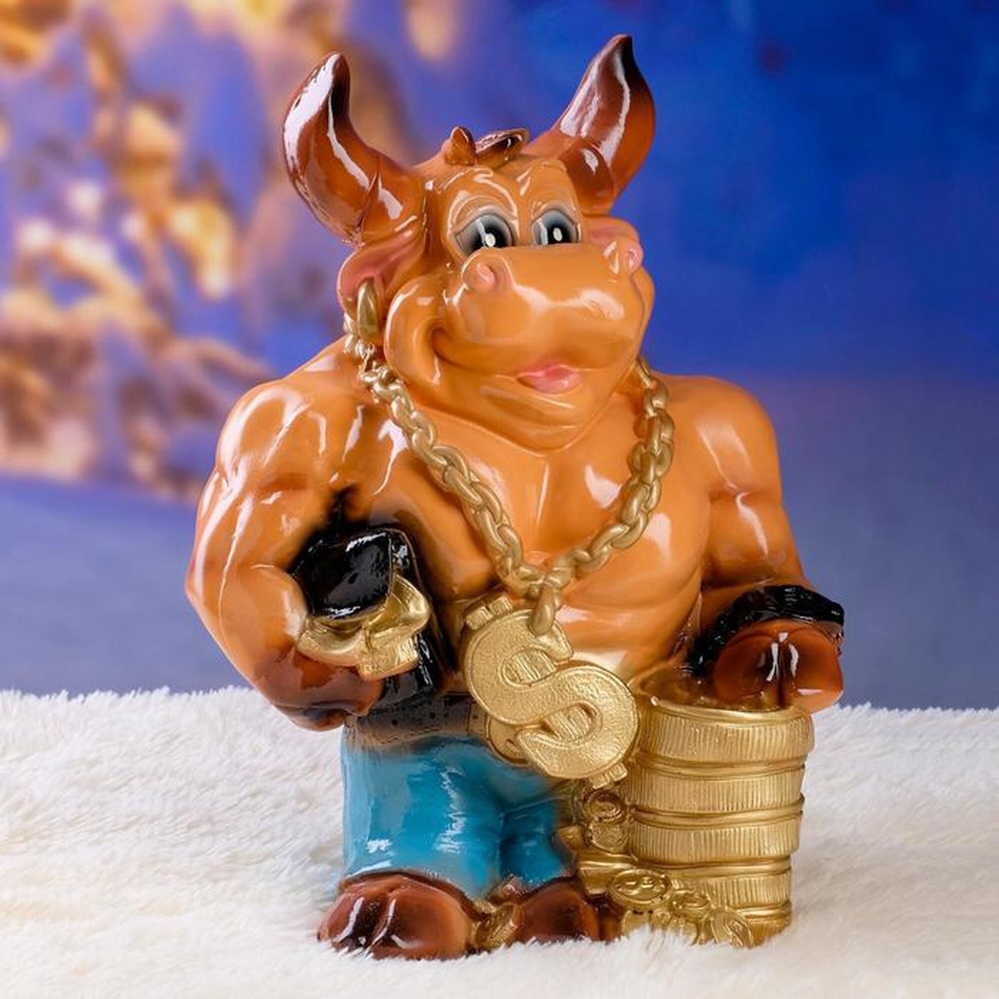 Копилка Хорошие сувениры «Бык качок», гипс, цвет бежевый, 40 см