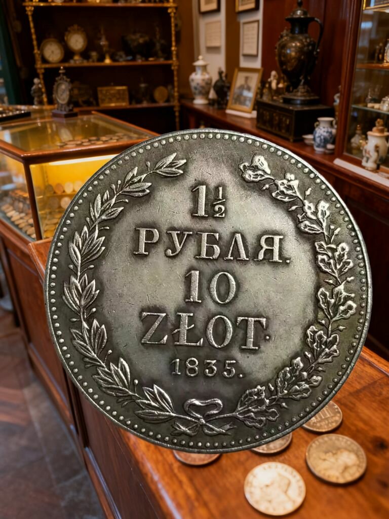 Это серебряная монета Российской империи с текстом на русском и польском языках.