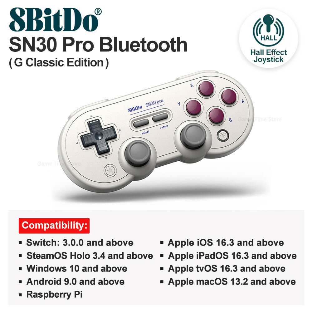 Геймпад 8Bitdo SN30 Pro, для Switch, PC, Steam, Android, iOS, беспроводной, с холл-эффектом