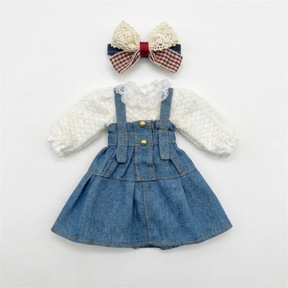 Комплект для куклы 30 см, джинсовое платье с блузкой, Style 12