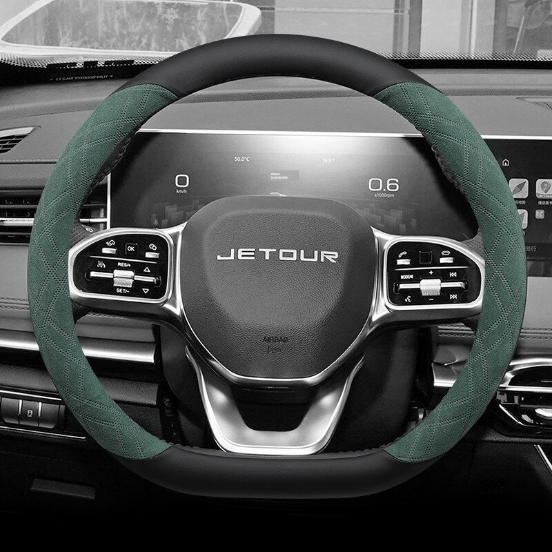 D-образный ультратонкий чехол из фура для руля JETOUR X70, зимний, черно-зеленый