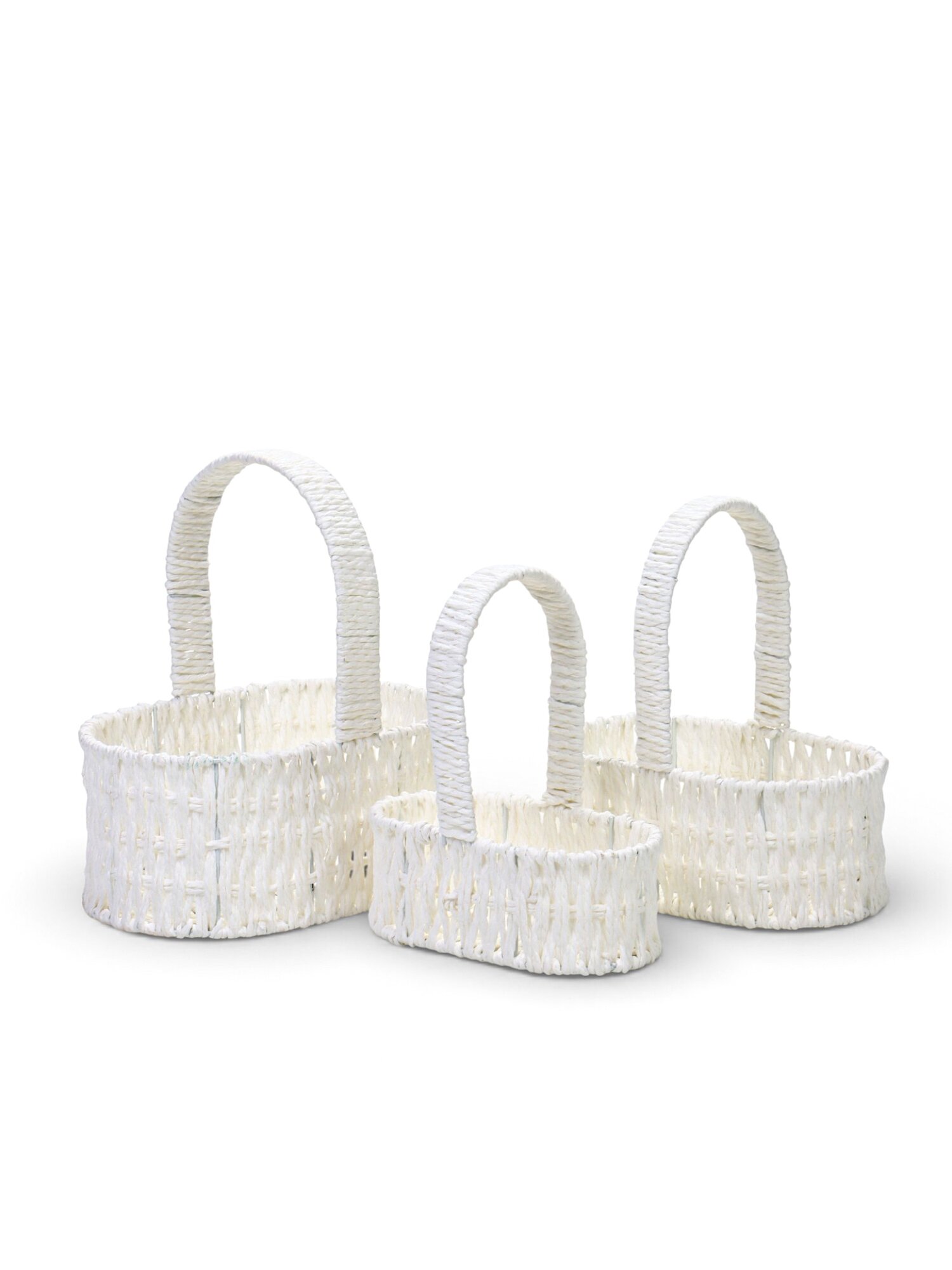 Корзина плетёная для хранения Kos, с ручкой, пластиковая, белая, набор 3 шт, Greengo