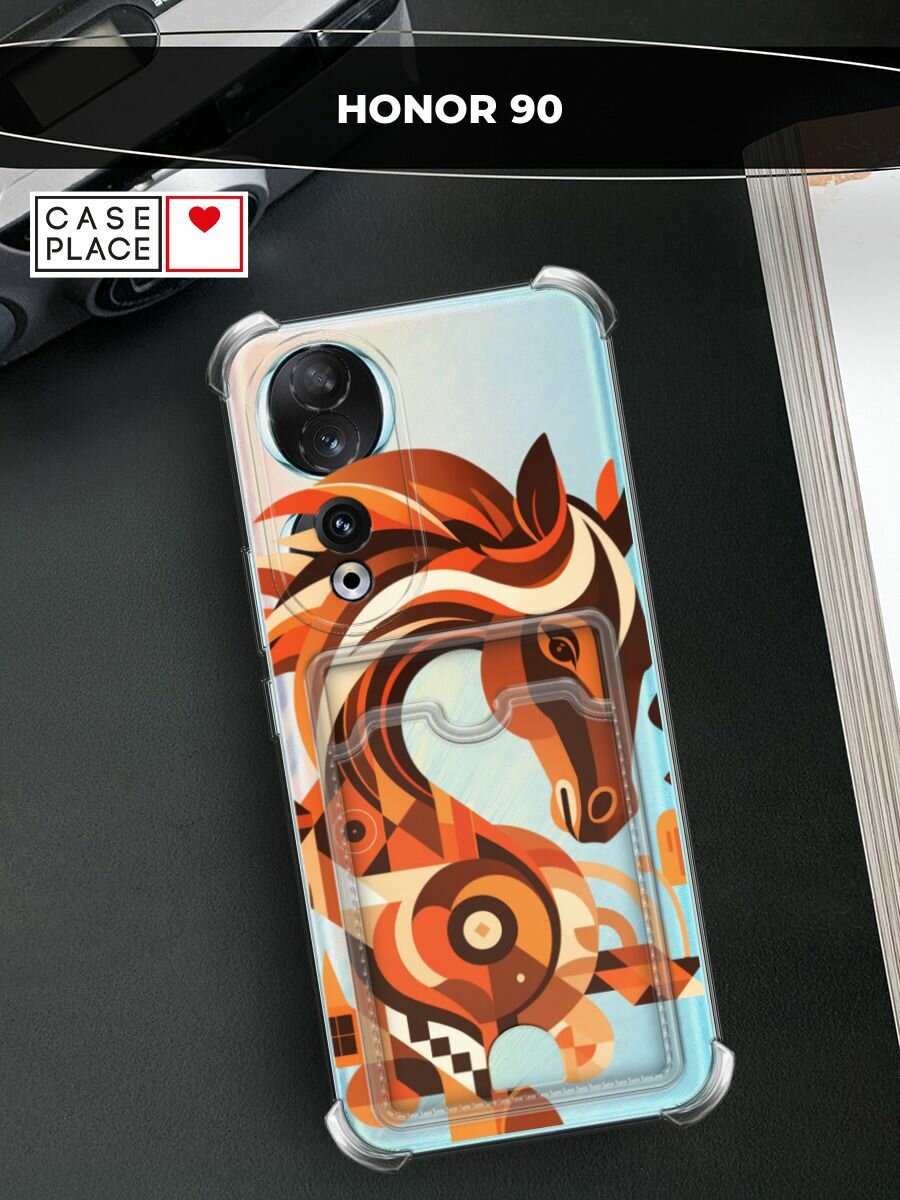 Чехол на Honor 90 (Хонор 90) с картой и принтом Нарисованная лошадь