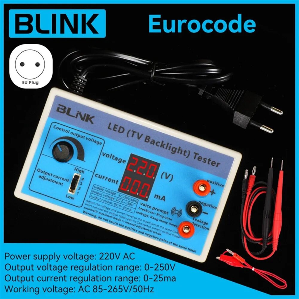 Тестер подсветки телевизора, выход 0-230 В, многоцелевой светодиодный индикатор, измерительный прибор для проверки, вилка ЕС