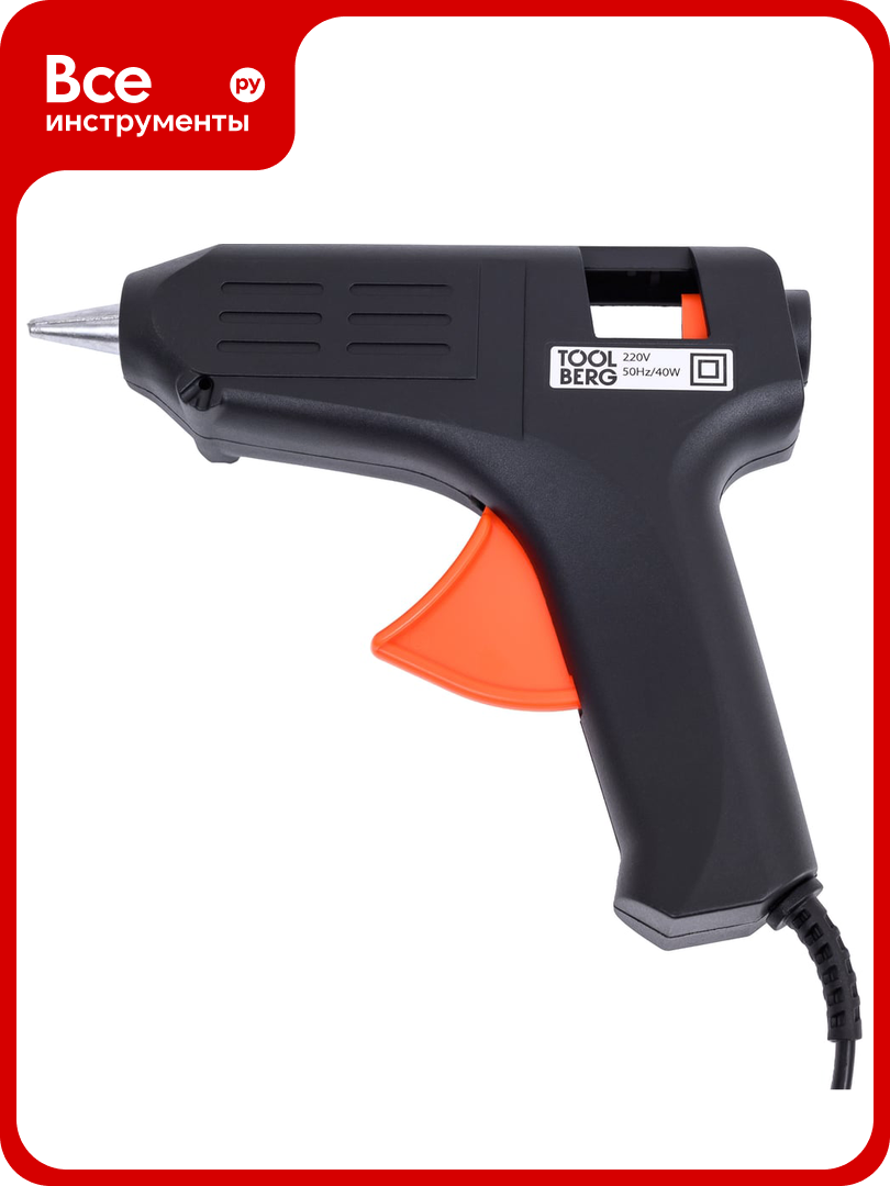Пистолет для горячего склеивания Toolberg 40 Вт 8110001, склеивания различных материалов