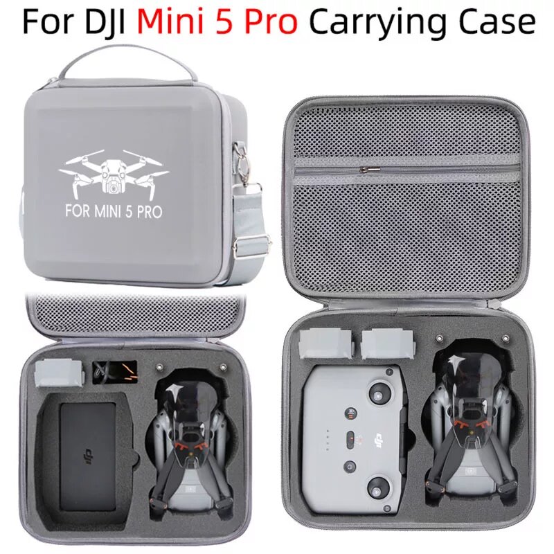 DJI Mini 5 Pro Серый дрон-чехол из ПУ кожи с тройной батареей и плечевым ремнем