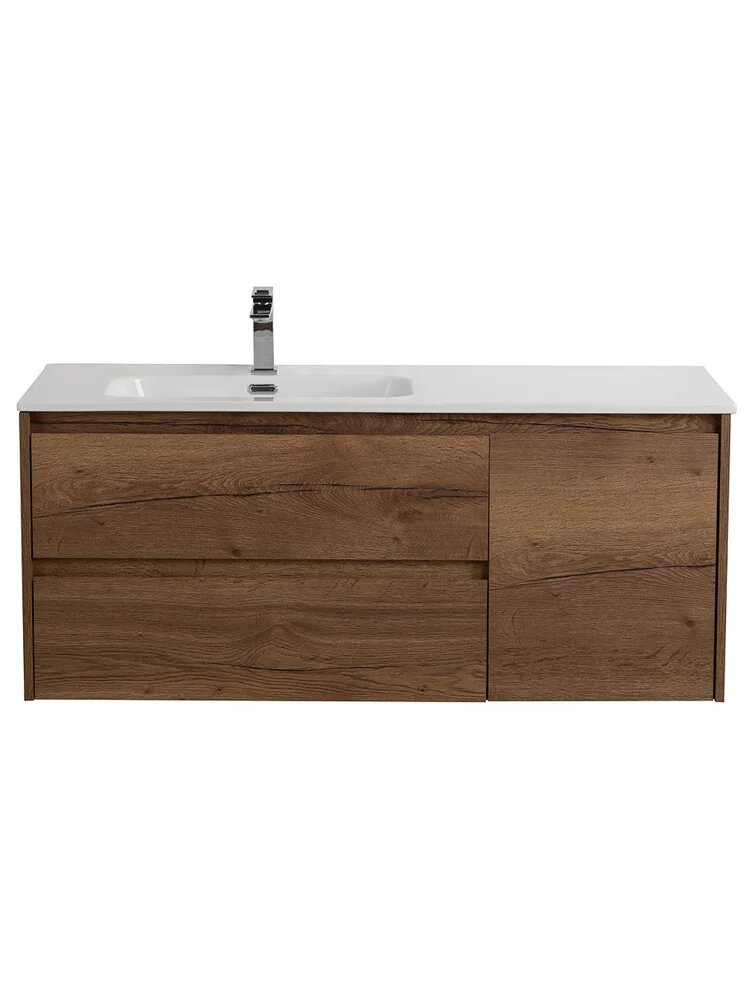 Тумба с раковиной BelBagno Kraft L, 100 подвесная, 101 см, светлое дерево, матовая, из ЛДСП, с ящиками, с дверками, раковина для ванной, фаянсовая, прямоугольная, встроенный слив-перелив