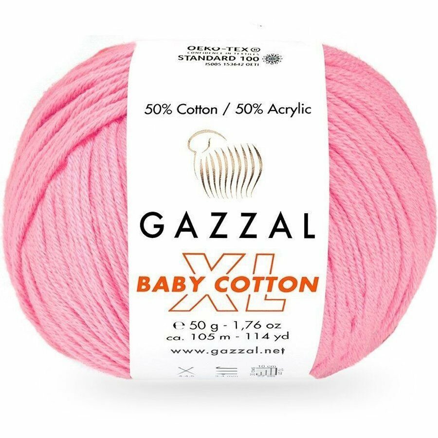 Пряжа Gazzal BABY COTTON XL 3468 розовый (5 мотков)