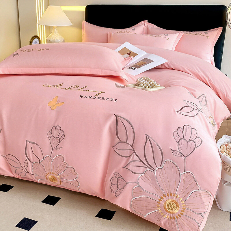 Набор для кровати Avery Pink 1,8 м, 4-частный хлопковый комплект с вышивкой для детской и взрослой спальни