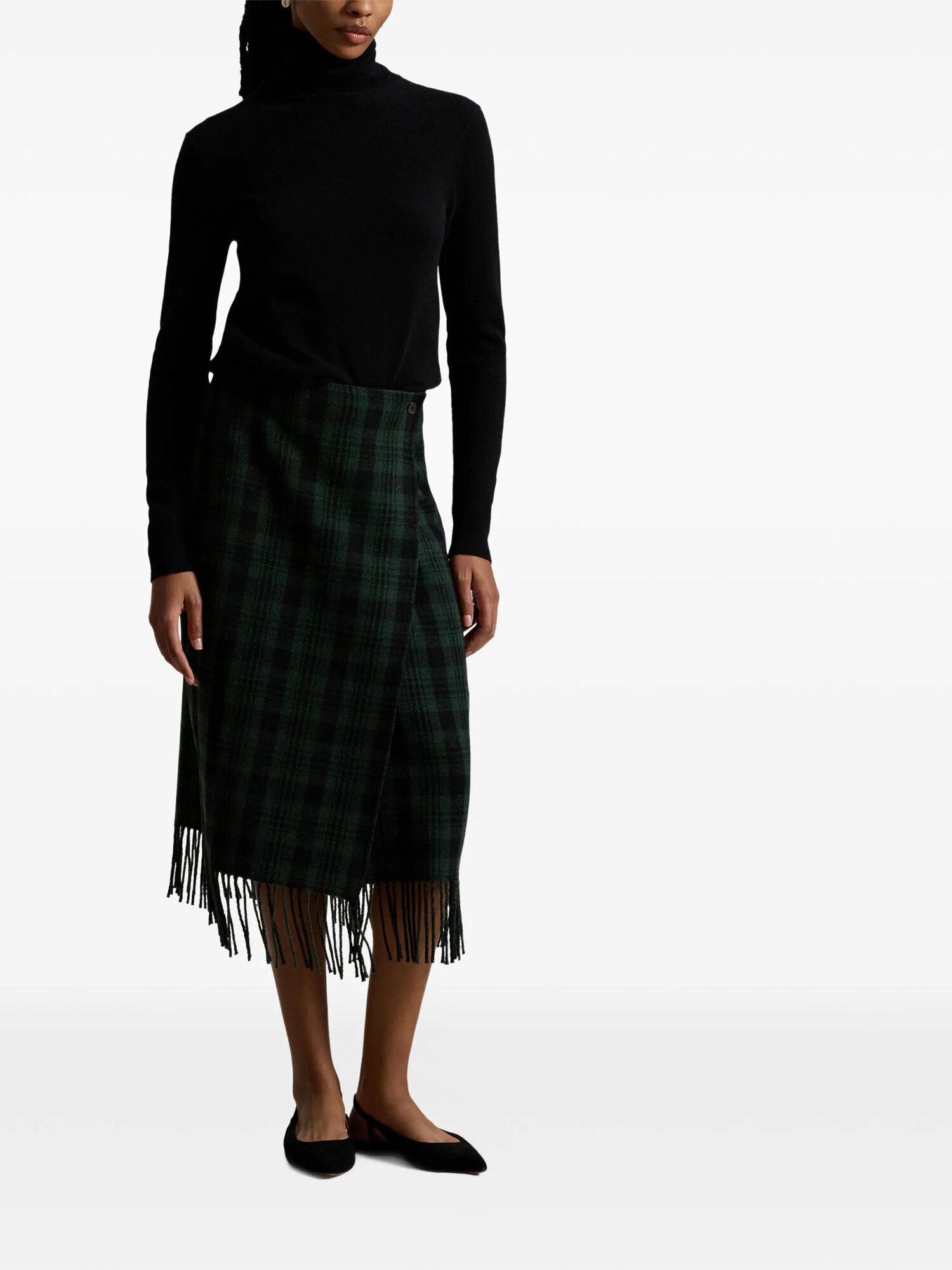 Юбка Polo Ralph Lauren Fringed check midi skirt, размер 10, зеленый, — фото 1