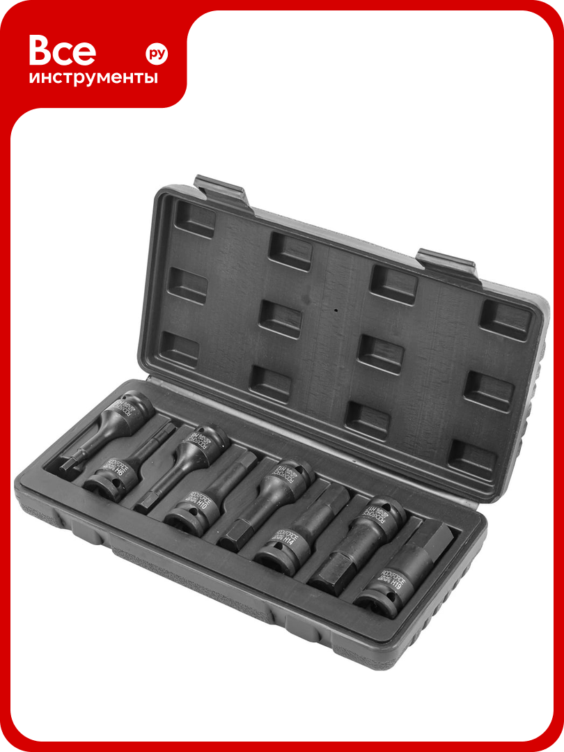 Набор ударных головок‑бит ROCKFORCE RF‑4087MPB, 1/2″ квадратное крепление с отверстием, материал CrMo, шестигранный
