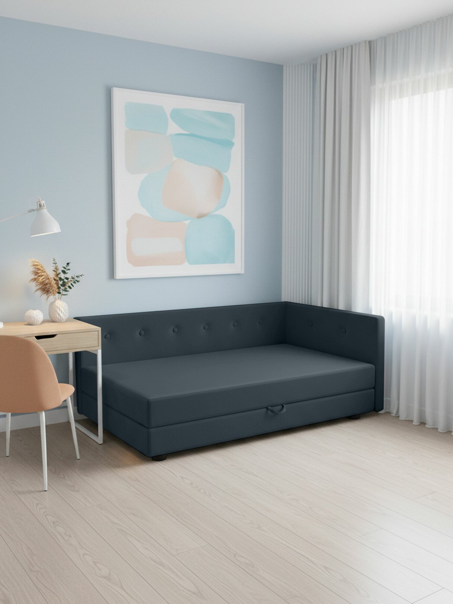 Тахта Лира Справа фокус- мебельная фабрика 150х210х76 см стальной синий