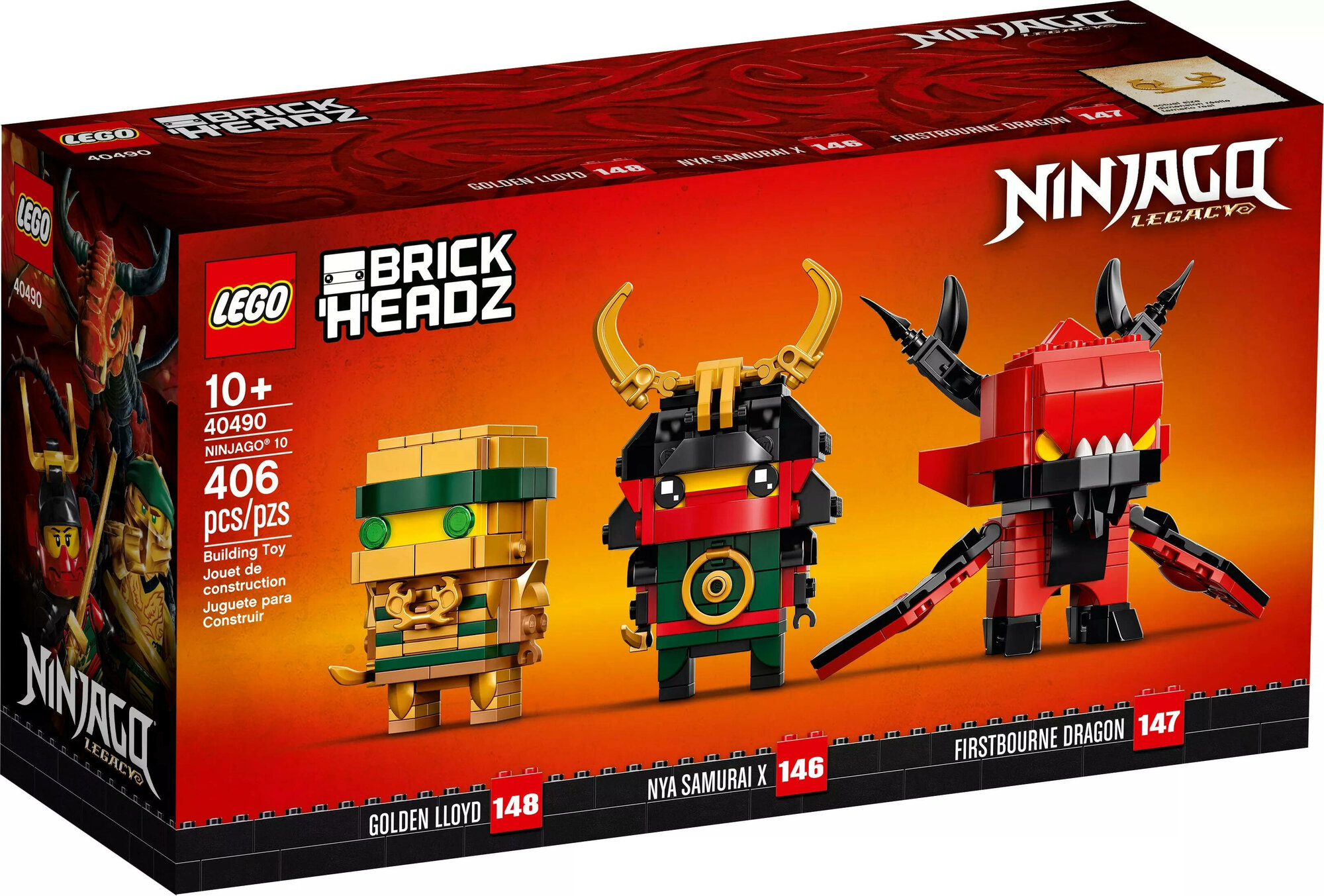 Конструктор LEGO BrickHeadz 40490 NINJAGO 10, 406 деталей, от 10 лет, 2021 год