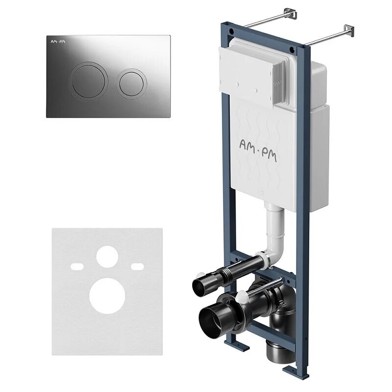 Инсталляция для подвесного унитаза узкая Am.Pm ErgoFit I012711.0151 с кнопкой смыва, хром глянец