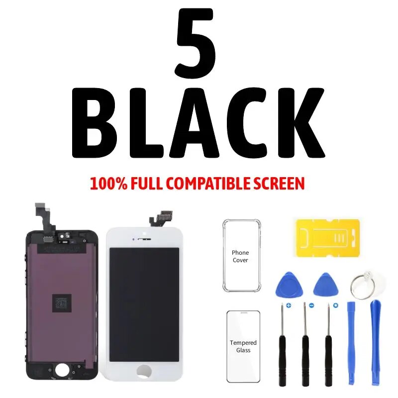 ЖК-экран для iPhone 5 5S 5C SE 2016 Дисплей сенсорный дигитайзер сборка черный белый дисплей Замена Pantalla + чехол + набор инструментов 5 Black