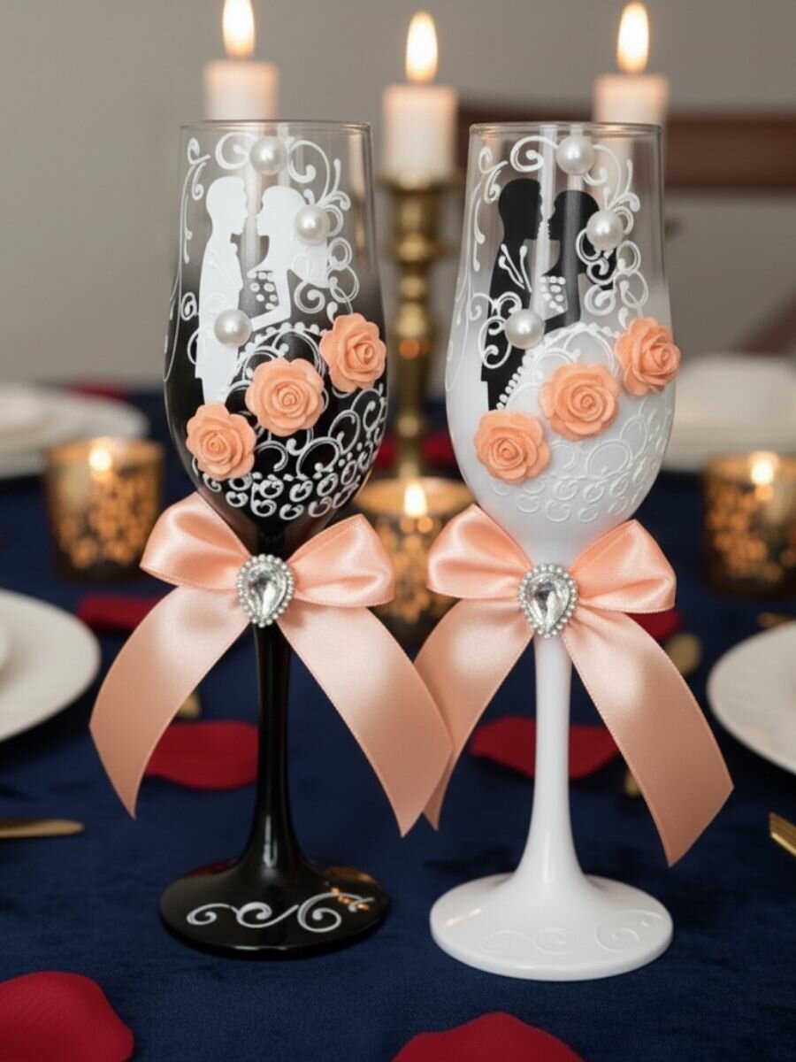 Бокалы свадебные "Люкс" с декором / фужеры для шампанского