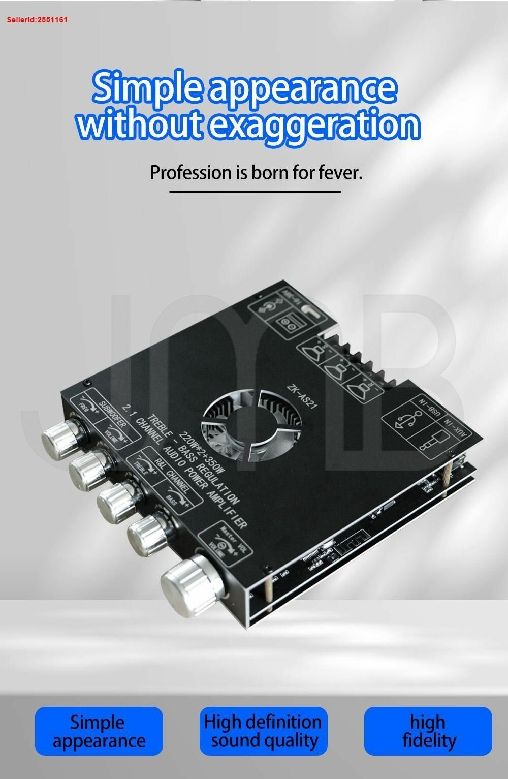 ZK-AS21 2,1-канальный TPA3255 Bluetooth-совместимый цифровой усилитель мощности, модуль платы сабвуфера с высокими басами 220WX2 + 350 Вт