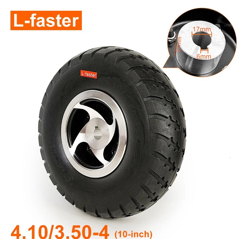 10-дюймовое сплошное колесо 4,10/3,50-4, безвоздушная шина, отверстие вала 17 мм, 6 мм, ступица Keyslot для электрического комплекта двигателя тележки