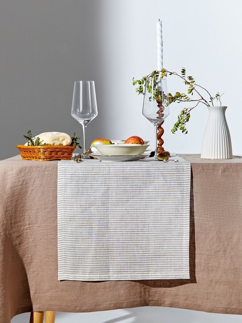 Дорожка на стол Этель Straightforward 40×146 см, лен 100%, 180 г/м², белая/серая