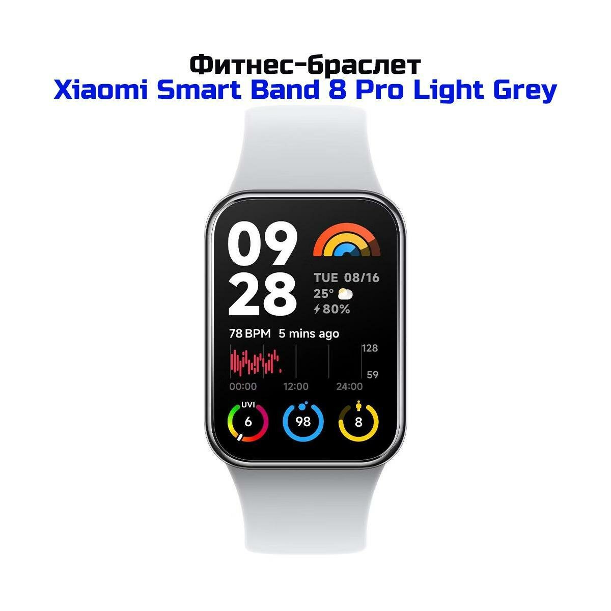 Умное устройство для контроля активности Xiaomi Mi 8-Pro Light Grey (Smart Band) (E2624EU) с цветным AMOLED экраном, поддержкой GPS, измерением пульс
