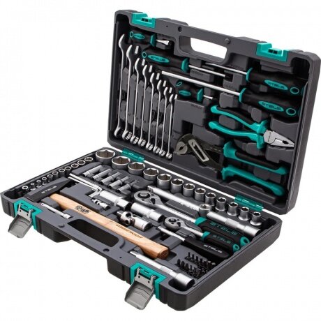 Набор инструментов, 1/2", 1/4", CrV, пластиковый кейс 76 предметов Stels