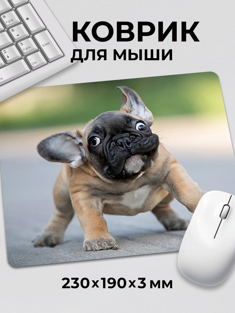 Коврик для мышки Милый щенок французского бульдога c тканевой поверхностью, на нескользящем резиновом основании