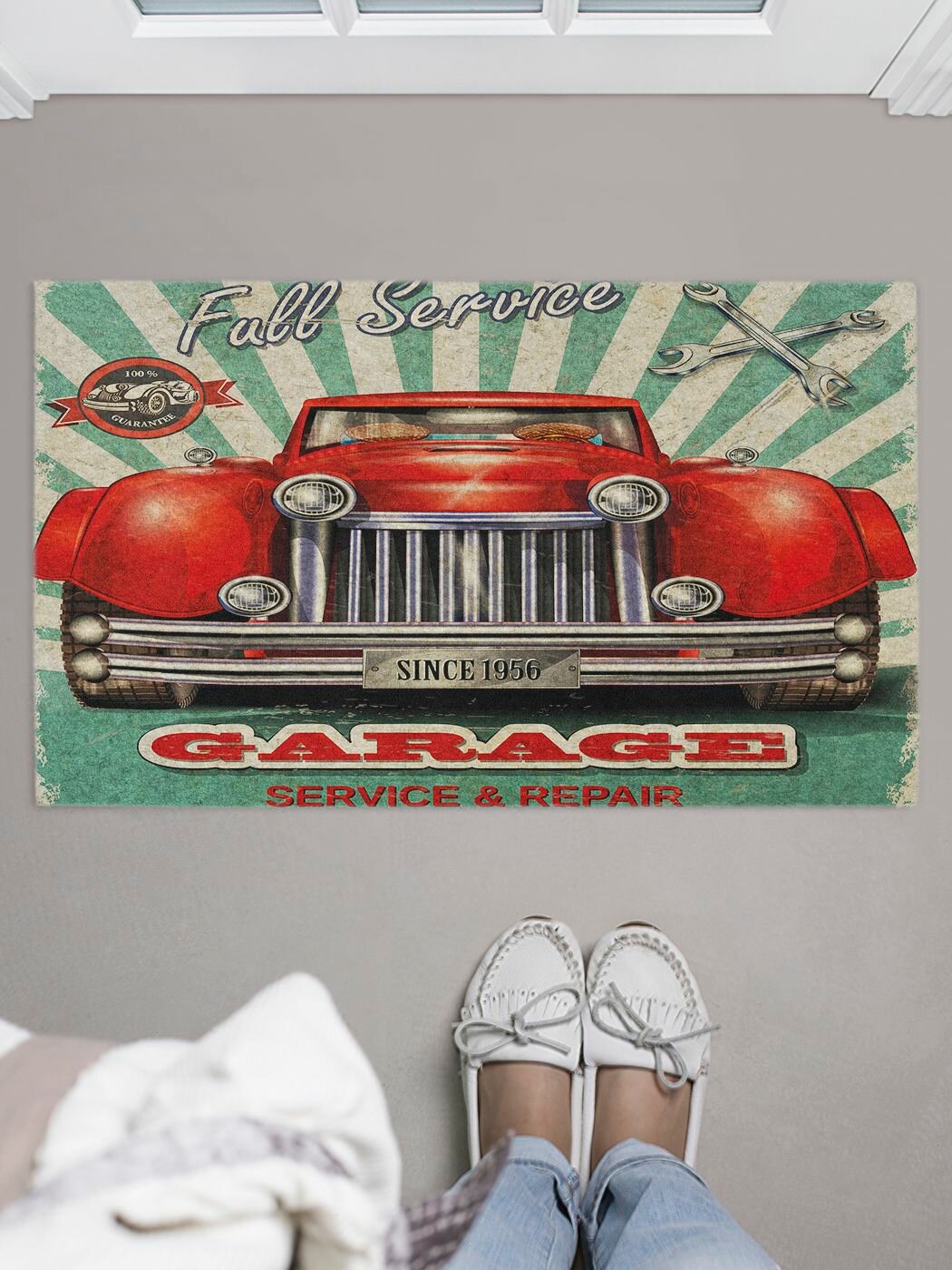 Коврик придверный в прихожую с принтом "Авто гараж" 45x75 см , JoyArty