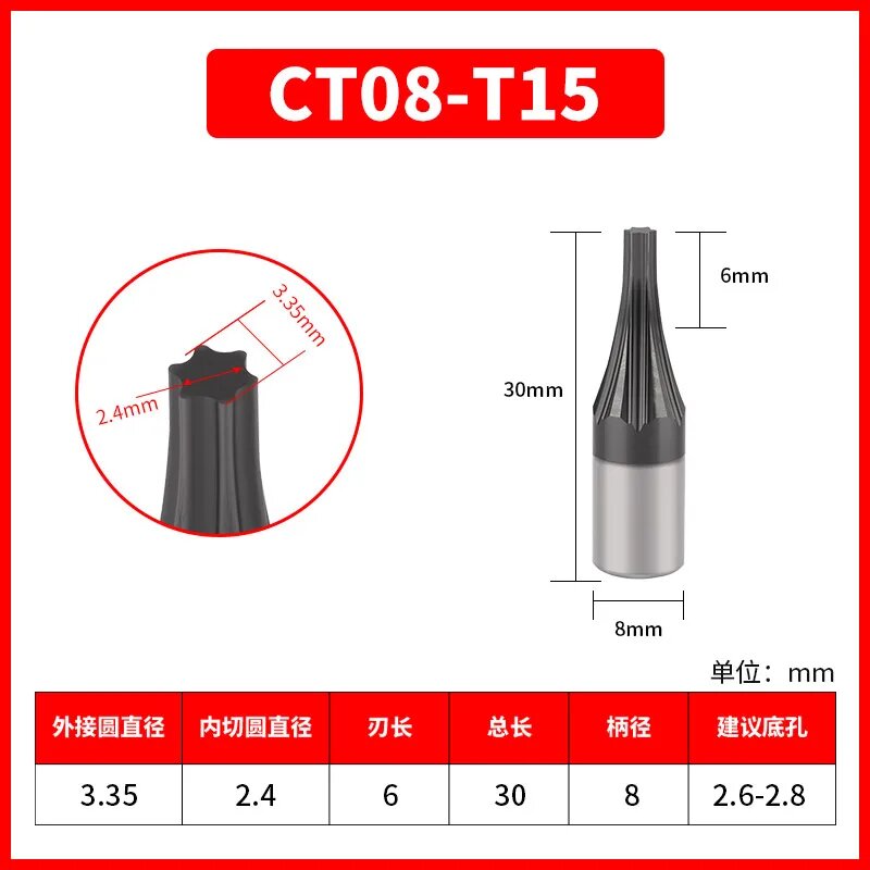 CT08 Trox Роторная протяжка T6 T8 T10 T15 T20 T25 T30 T40 T50 CT08-T15
