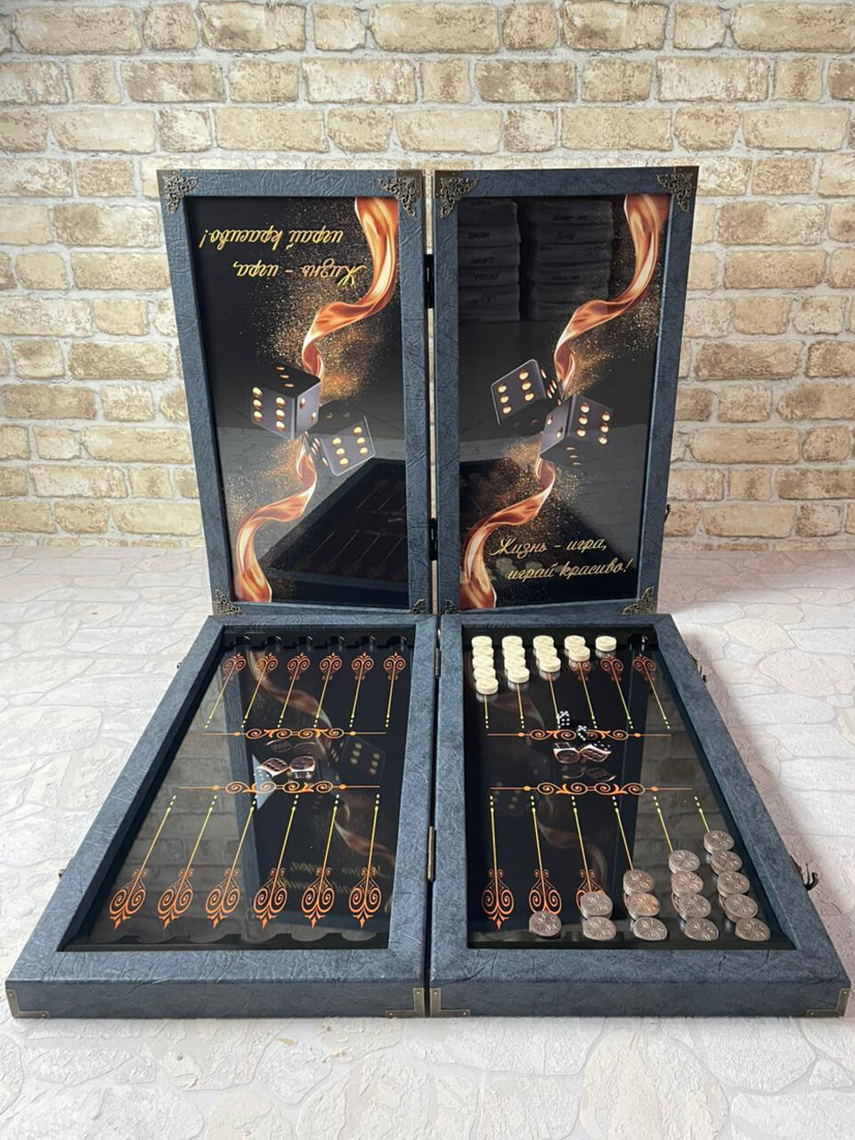 Нарды подарочные "Играй Красиво", большие 60 на 60 см, из натурального дерева, игровое поле под стеклом