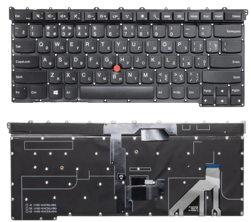 Клавиатура для ноутбука Lenovo ThinkPad X1 Carbon 3rd Gen 2015, чёрная, без рамки, с джойстиком, с п