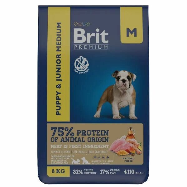 BRIT PREMIUM, Сухой корм с курицей для щенков "Dog Puppy and Junior Medium", 8кг