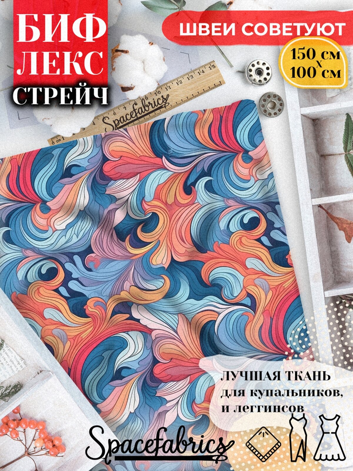 Бифлекс ткань для шитья и рукоделия, 240 г/м2, отрез 150х100 см, трикотажная стрейч ткань с принтом