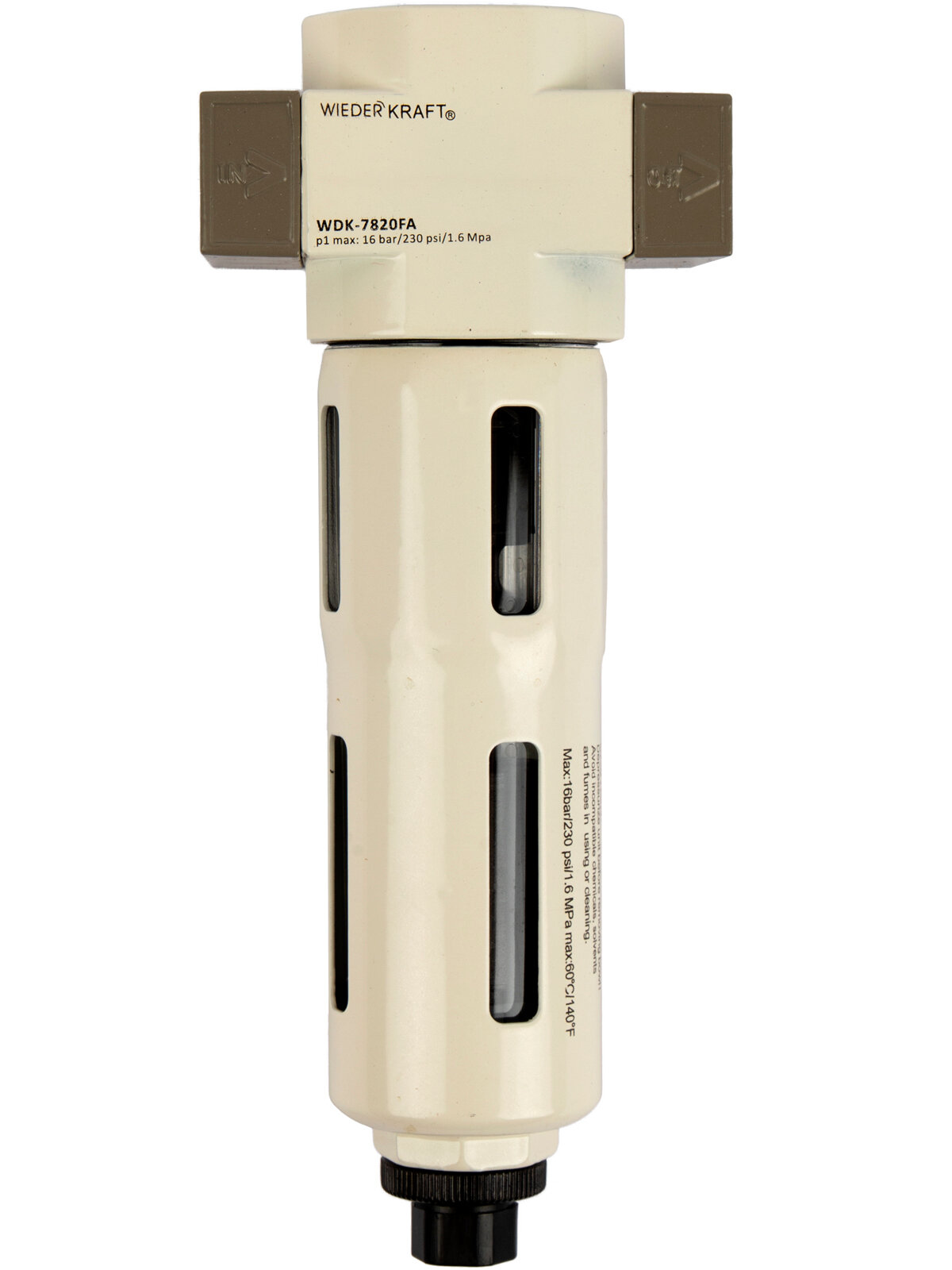 Фильтр-масловлагоотделитель 1/4" 5 мкм, 16 Бар. с автоматическим сбросом конденсата. WDK-7820FA