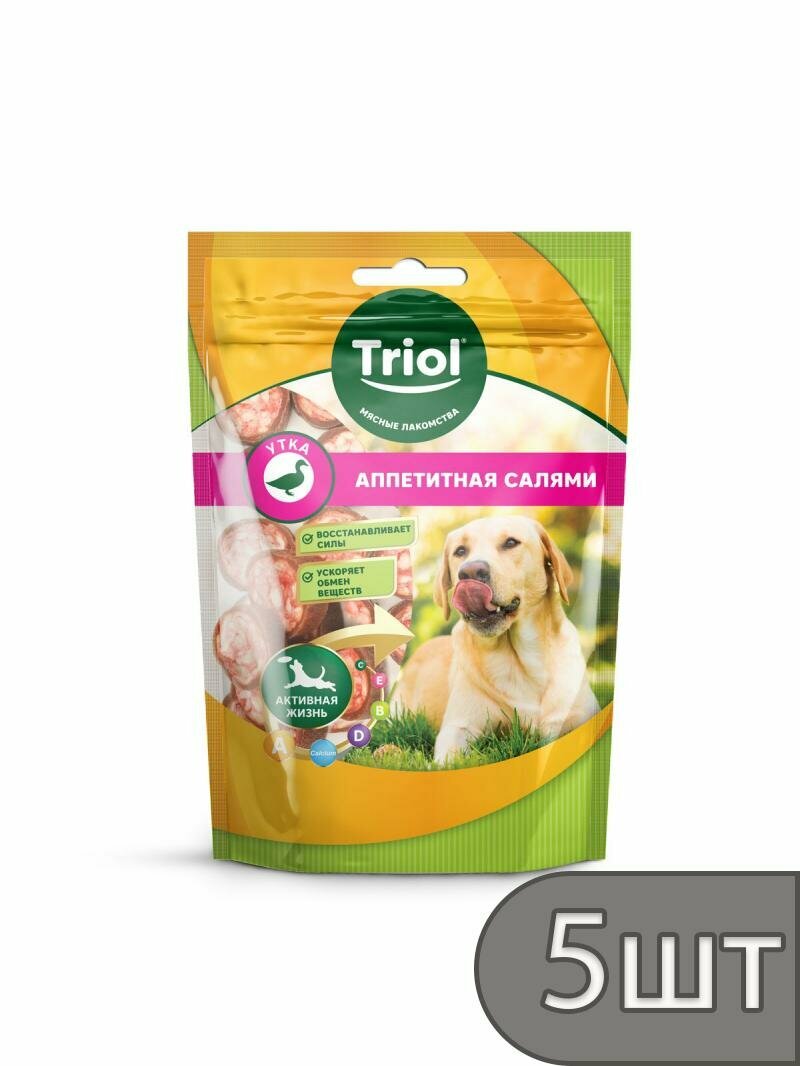 Triol Набор 5 шт Лакомство для собак Аппетитная салями с мясом утки, 70г