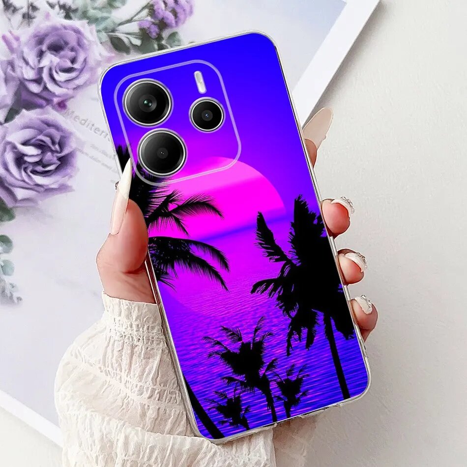 Для Xiaomi Redmi Note 14 4G Note14S Чехол для телефона Redmi Note 14s Note 14 4G Элегантный мягкий силиконовый чехол из ТПУ с цветочным принтом кота