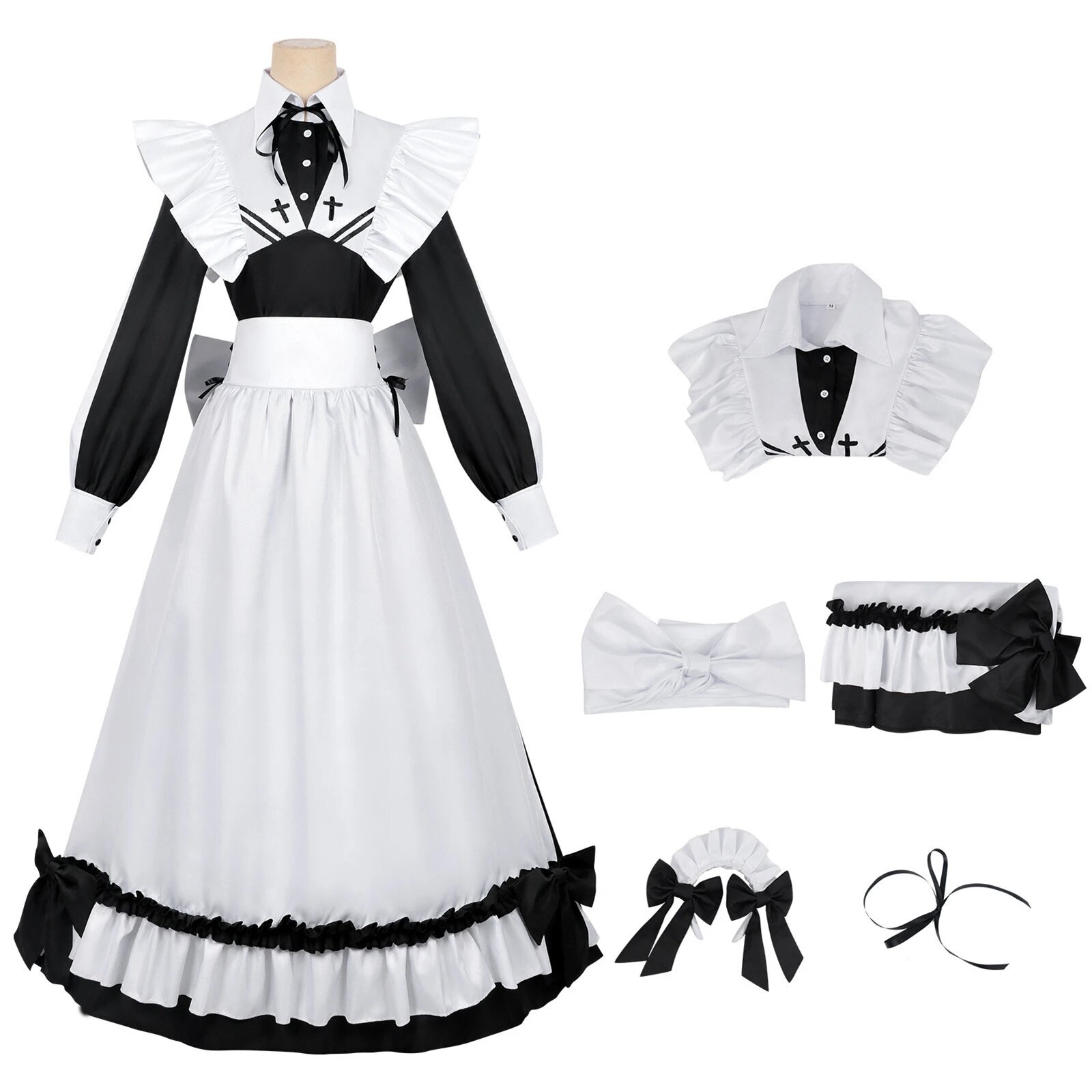 Костюм горничной аниме-лолита черный белый XXL