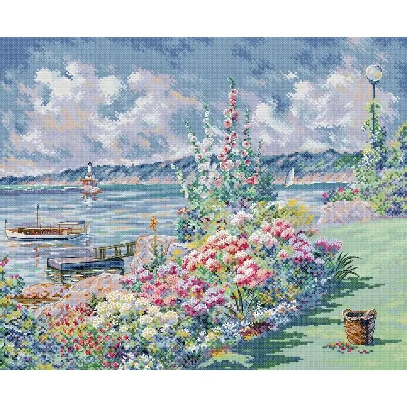 Набор для вышивки крестом NKF "Цветочное побережье" 16CT HD Printed