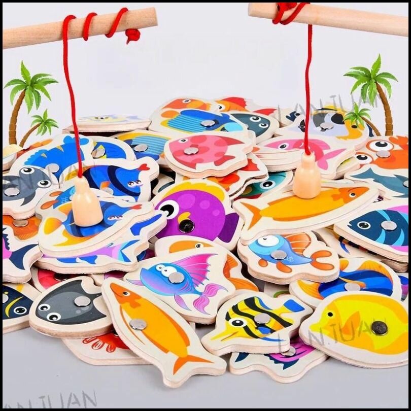 Магнитная рыбалка с удочкой. Набор для магнитной рыбалки из 1 удочек и 15 фигурки рыбок. Сортер морские обитатели