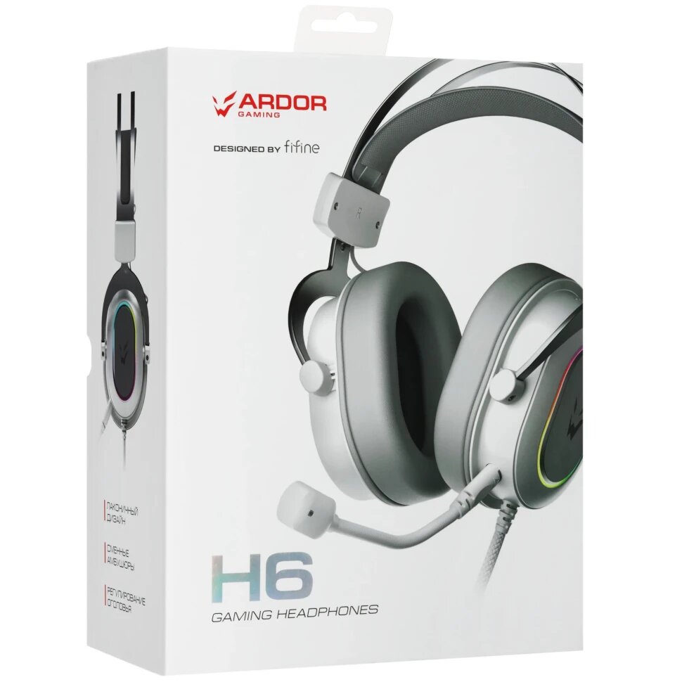 Проводные наушники ARDOR GAMING H6, 2025, 7.1 Virtual, охватывающие, белый