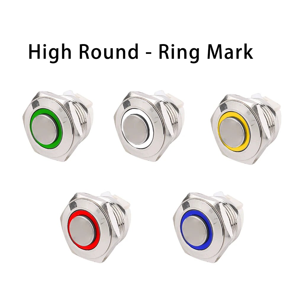 Кнопочный переключатель DIANQI 19 мм, High-Ring, LED White, 3-6V