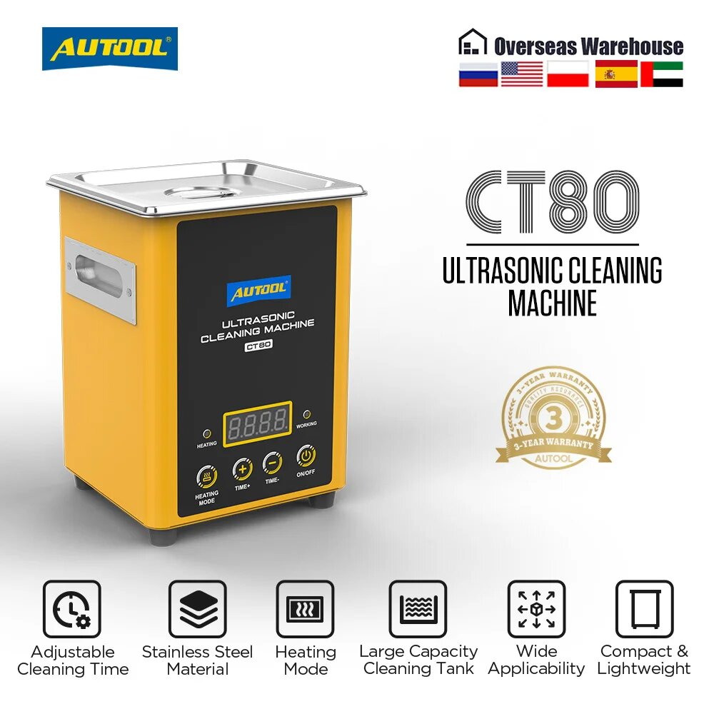 Ультразвуковая машина для очистки топливного инжектора AUTOOL CT80, 8 отверстий, резервуар для очистки топливного инжектора автомобиля, 220 В/110 В