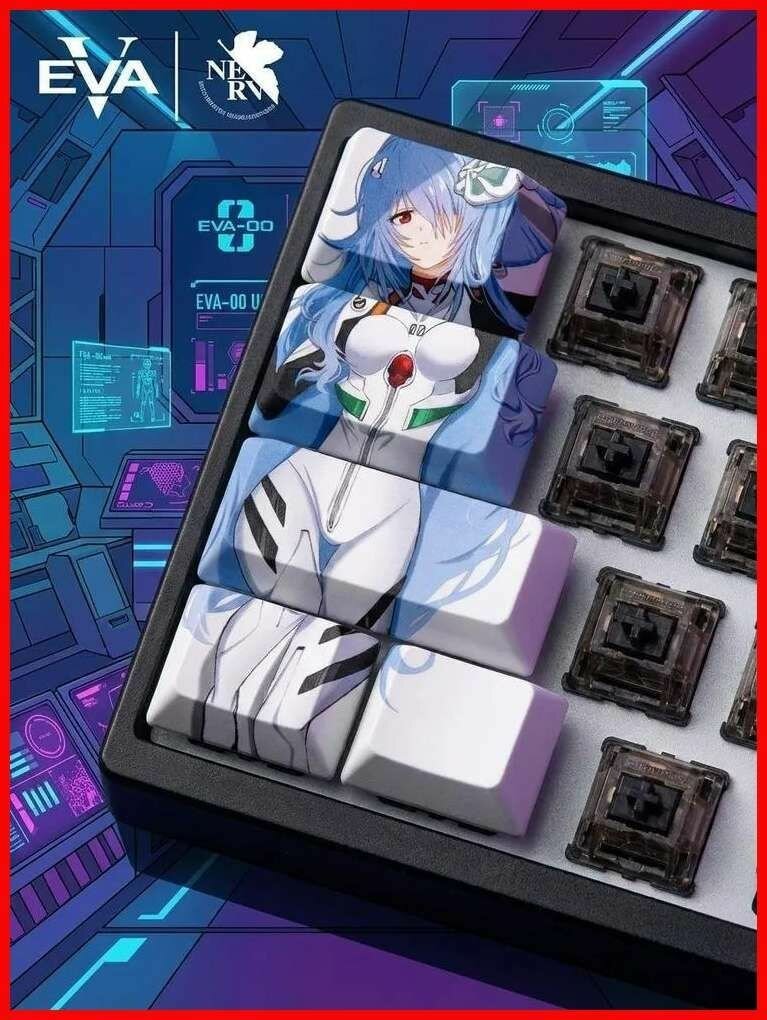 Кейкапы для механической клавиатуры Evangelion Рей Аянами, PBT пластик, набор клавиш EVA