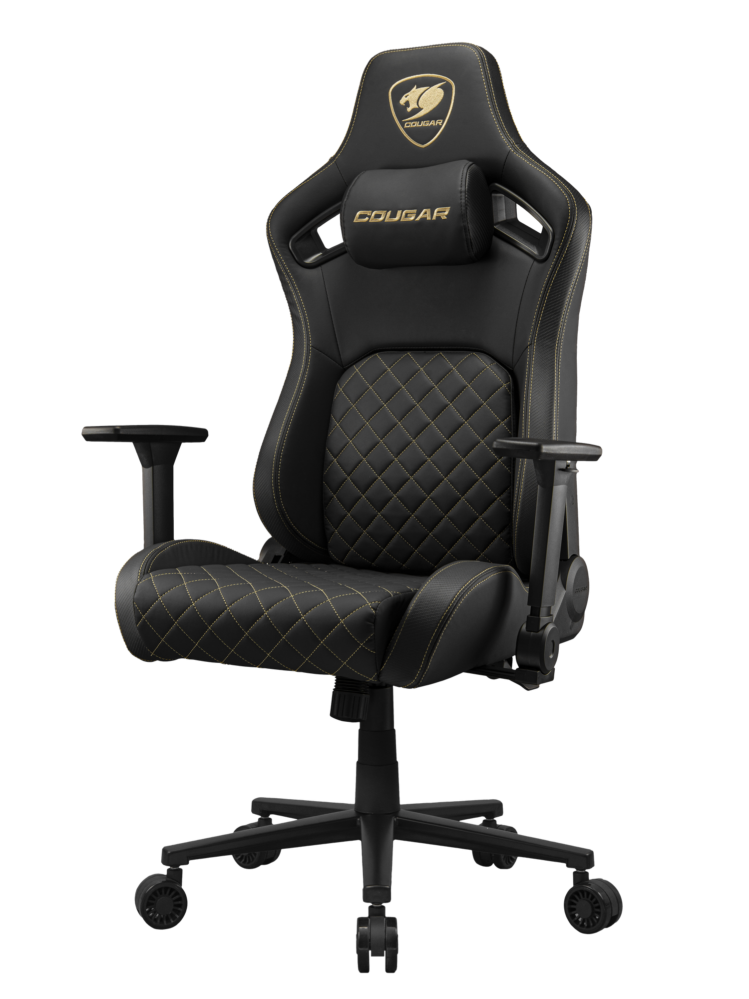 Кресло компьютерное игровое COUGAR Defensor Gold, экокожа, черный/золотистый