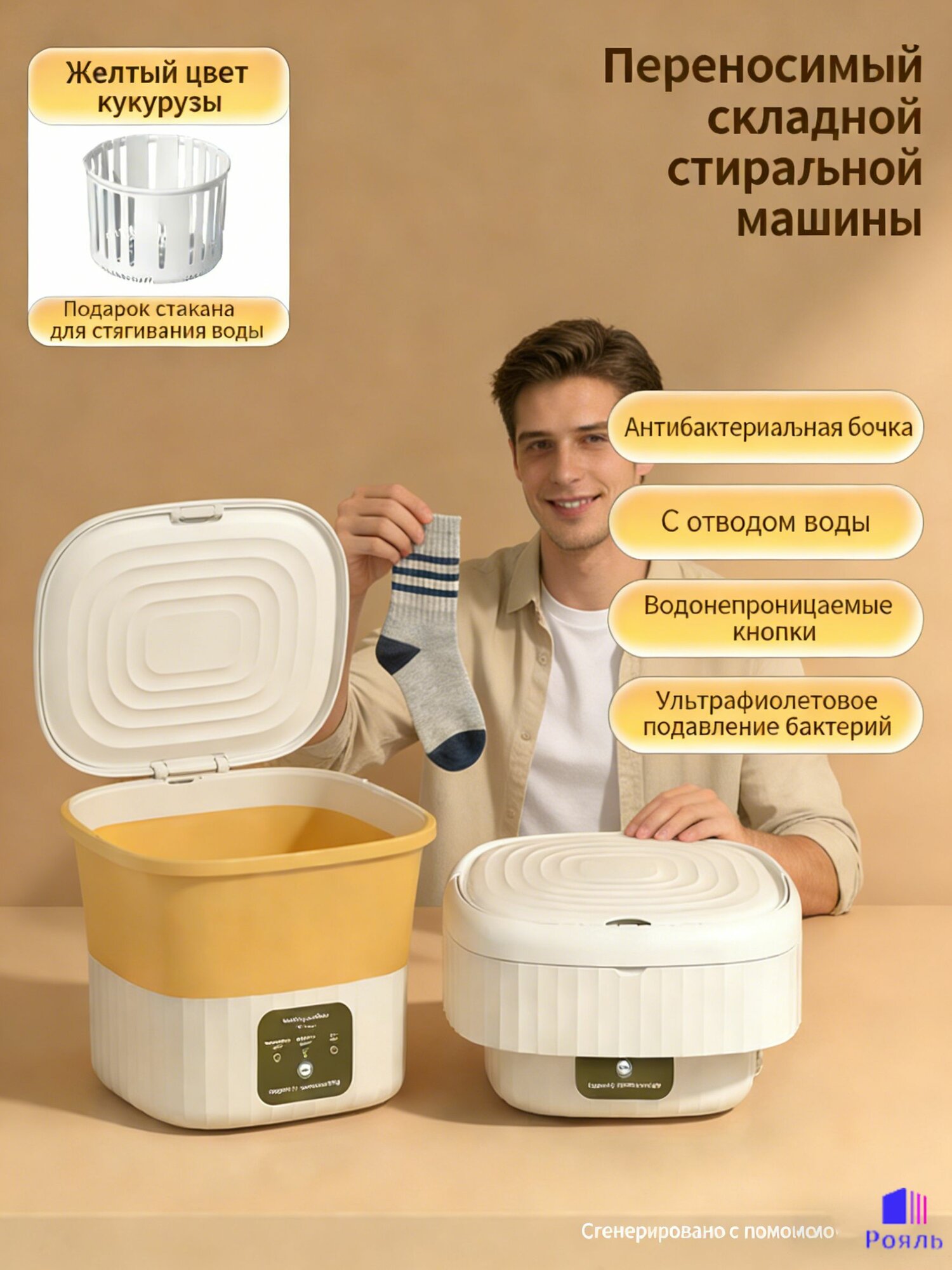 Складная мини стиральная машина для белья с отжимом, портативная, для носков и нижнего белья