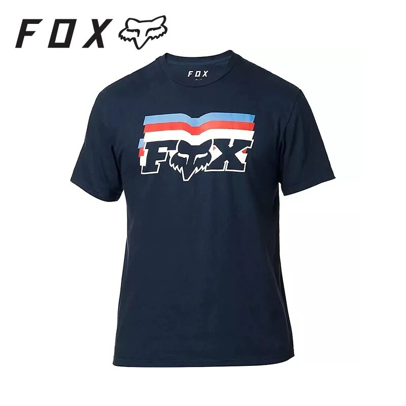 Хлопковая футболка с короткими рукавами FOX RACING — летний стиль для повседневной Темно-синий, L, N