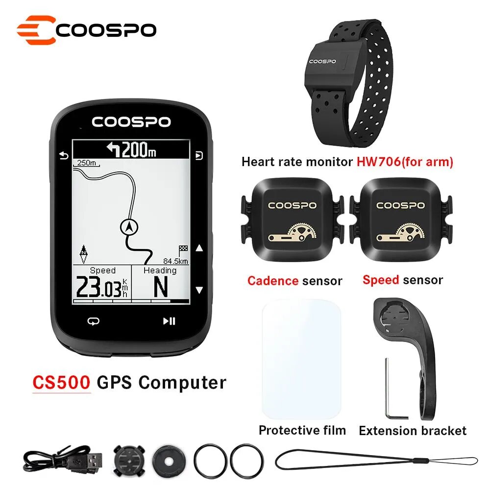 Coospo CS500 ровар кампутар бесправадны воданепран кальны IPX7 GPS хуткасцяметр ровар