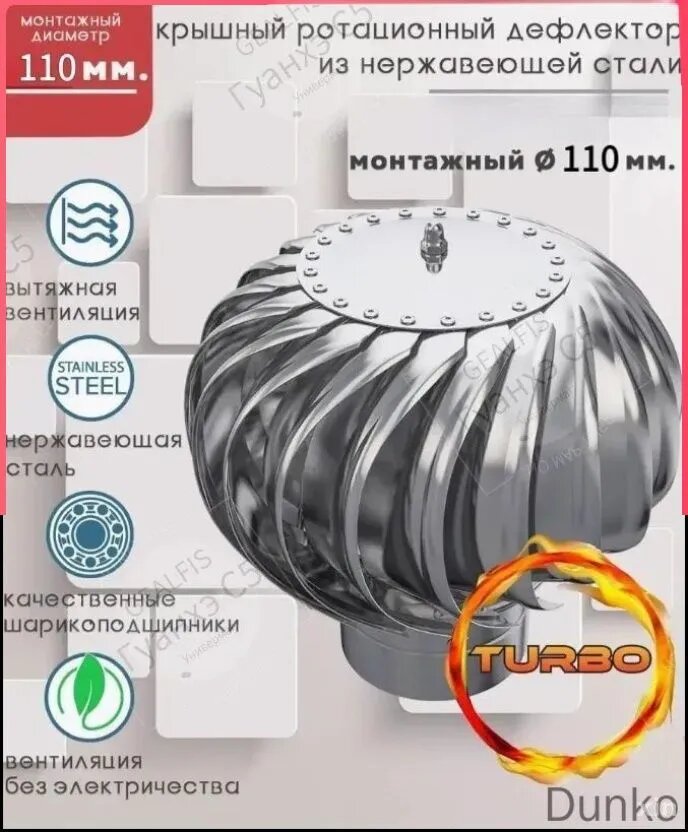 Турбодефлектор 110 мм для вентиляционной трубы, бестселлер из прочной нержавеющей стали